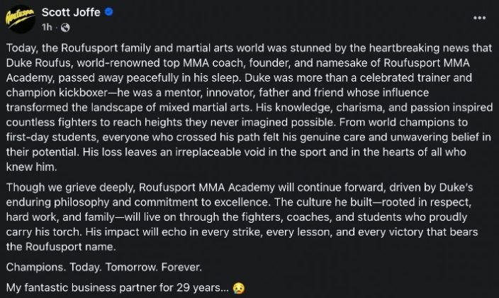 Duke Roufus, Coach to Champions and Pioneer of MMA Coaching, Dead at 55